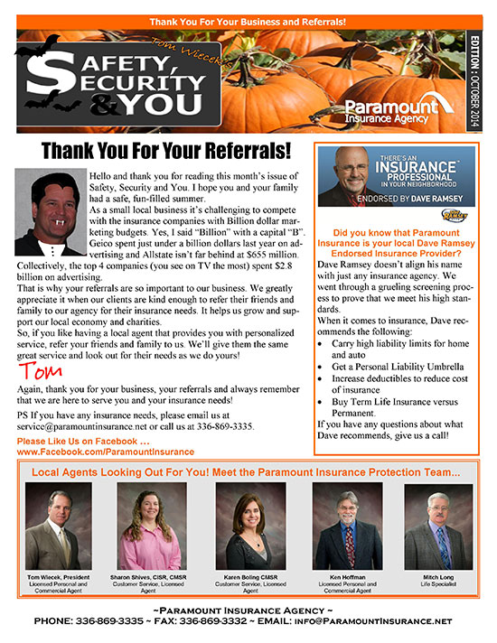 Paramount Insurance Newsletter | Paramount Insurance Safety, Security ...